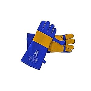 16 Inches Suede Leather welding gloves Fir/Heat Resistant Gloves for Tig welder, bbq Grill, woodstove, Mig Welding Etc. Heavy Duty Gloves in Blue by RUSH