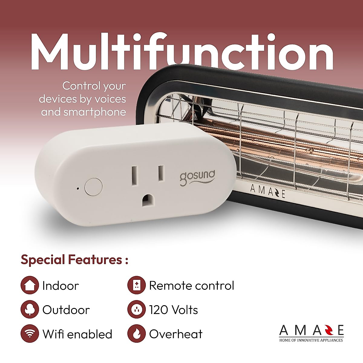 Amaze Electric Halogen Infrared Wifi Patio Heater 1500w with Smart WIFI Plug for Outdoor, Indoor, Patio, Backyard, and Garage heater