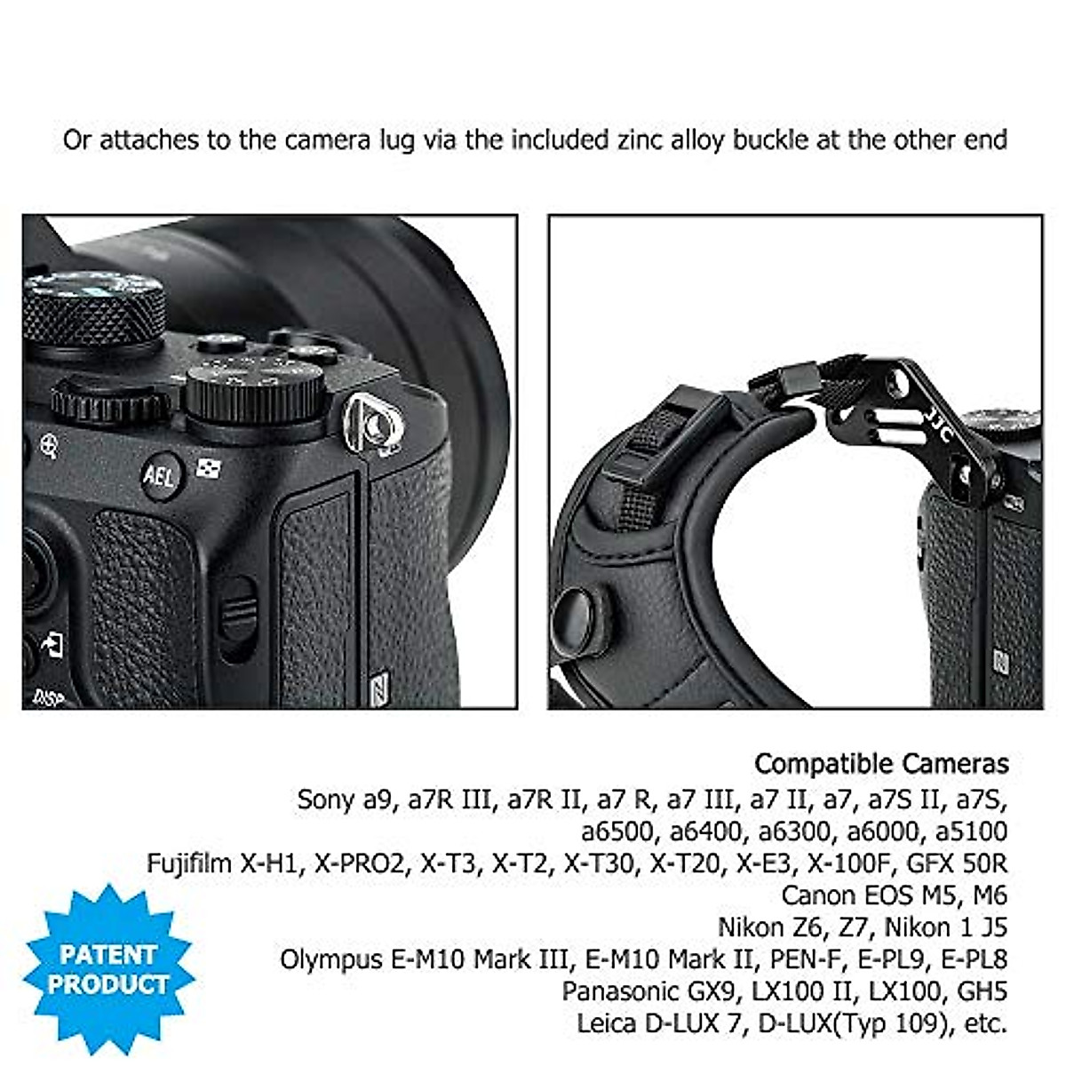 JJC Mirrorless Camera Hand Strap Grip for Sony A7R V IV III II A7IV A7S III II A7RIV A7RIII A7III A7RII A7II A1 A9 II A7C ZV-E10 A6600 A6500 A6400 A6300 A6100 A6000 RX1 RX1R RX1RII RX10 IV III II