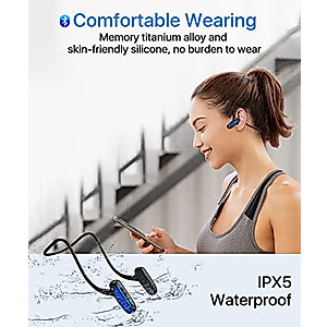 Jassco Air Bone Conduction Headphones, Bluetooth Open Ear Headphones Wireless Air Conducting Earphones with Built-in Mic, Waterproof Earphones Sports Headset for Running, Cycling, Workouts- Blue