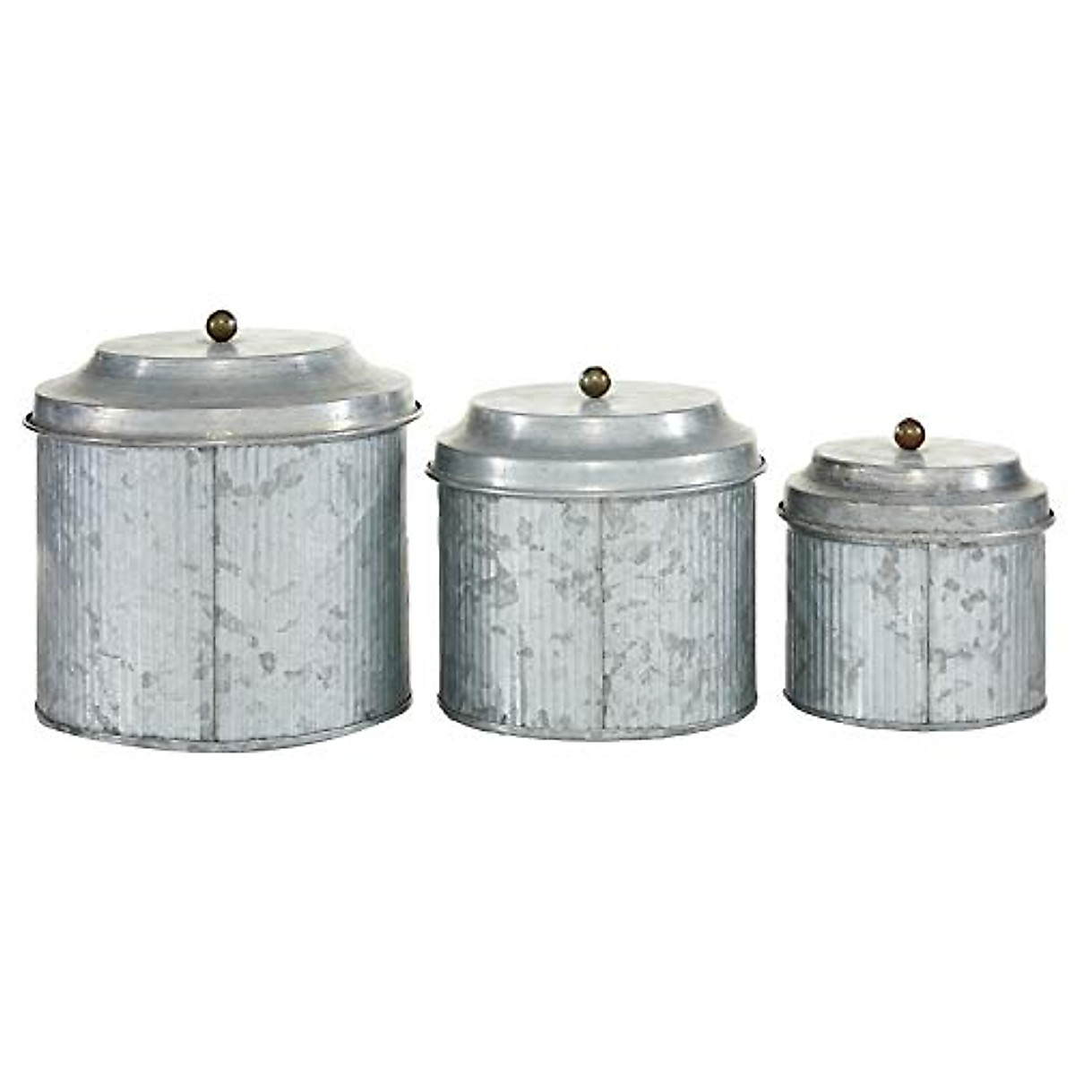 Deco 79 Metal Galvanized Decorative Jars, Set of 3 8", 7", 6"H, Silver