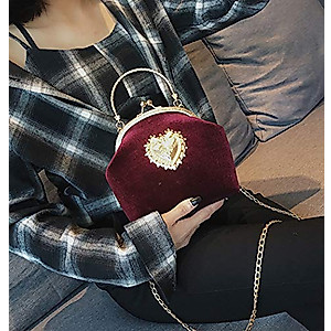 KRUIHAN Womens Handbag Retro Evening Bag Gorgeous Heart Design Bridal Wedding Party Purse Wine Red