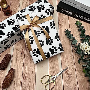 Dtiafu Paw Print Wrapping Paper - 10 Sheets Funny Dog Cat Lovers Birthday Wrapping Paper for Women Men Kids - Black and White Paw Gift Wrap - 20 X 28 Inch Per Sheet