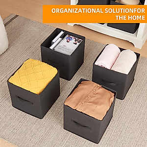 Somdot Fabric Storage Bins with Handle, 10.6 Inch Collapsible Storage Cubes, Foldable Organization Baskets for Closet Shelves Offices Toys, Set of 6 - Black