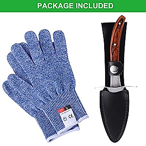 Oyster Shucking Knife and Gloves Set, Oyster Opener Tool Kit with 1 Pair of Cut Resistant Level 5 Protection Gloves, and Clam Oyster Knife Shucker with Safety Hand Guard, Seafood Tools Gift Set