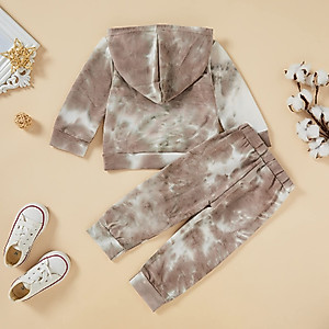 GRNSHTS Toddler Baby Boy Tie Dye Pants Set Hoodie Pocket Top Long Pants 2PCS Fall Winter Outfits Clothes (Brown,18-24M)