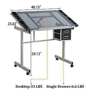Olela Drafting Desk, Height Adjustable Drafting Table Versatile Art Craft Artists Paintings Storage Work Station with Tilting Temped Glasses Tabletop and Stool (Drawing Table - 3)