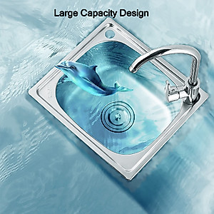 Yofsza Wall Mount Hand Basin, Stainless Steel Sink, Single Bowl Kitchen Sink, Handwashing Station Garden Sink, Outdoor Sink with Drainboard for Laundry, Restaurant, Kitchen, Bar, Cafeteria