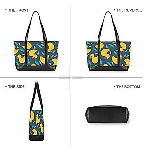 Rubber Duck Laptop Tote Bag for Women Canvas Teacher Tote Bags Travel Work Bag Handbags Purse with Fashion Zipper