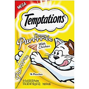 Temptations Creamy Puree with Chicken Lickable, Squeezable Cat Treats, 0.42 Oz Pouches, 16 Count (pack of 1)