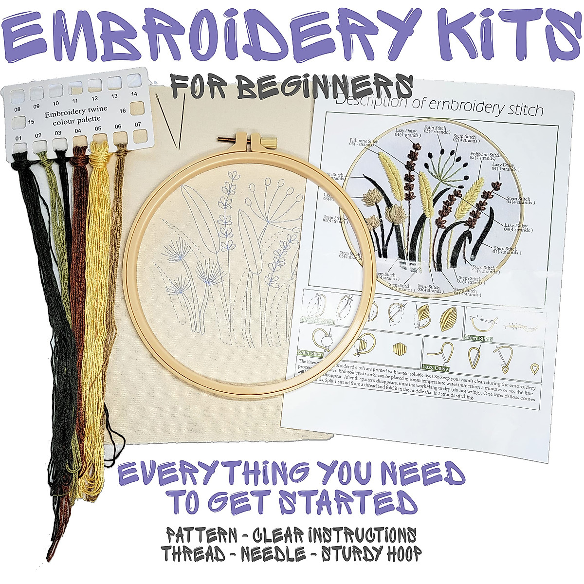 Expression Tees Embroidery Kit for Beginners & Adults - Easy Hand Embroidery Set with Cross Stitch Kits, Beginner Friendly DIY Craft, All-Inclusive Starter Kit Floral Bouquet Designs (#8 Bouquet)