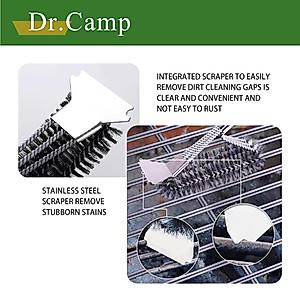 Dr.Camp 2 PCS Stainless Steel BBQ Grill Brush,BBQ Brush,Grill Scraper, Grill Brush for Outdoot,Grill Cleaning Brush, Barbecue Tool Set with Big Handle for Outdoor Grill