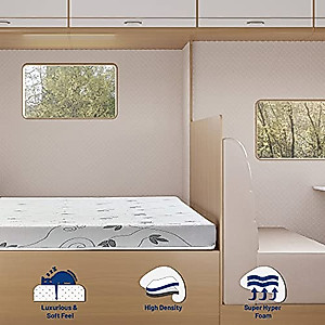 Greaton, 4-Inch High-Density Cooling Gel Memory Foam RV Mattress Replacement, Medium Firm, Good for Trailers, Camper Vans, Sofa Bed and Other Furniture Application, 72" x 30", White.