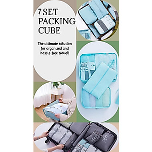 7 Pcs Travel Packing organizer and Packing Cubes for Suitcase with Essencial Travel Bags (PINK)