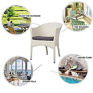 KARMAS PRODUCT Outdoor Dining Rattan Chairs Patio Garden Furniture with Seat Cushions,Weave Wicker Armchair 1 PC (White)