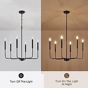 ONESMING Modern Black Chandelier for Dining Room,Metal 6-Light Kitchen Light Fixtures,Farmhouse Candle Hanging Pendant Light for Living Room Entryway Foyer Bedroom (Bulbs Not Included)