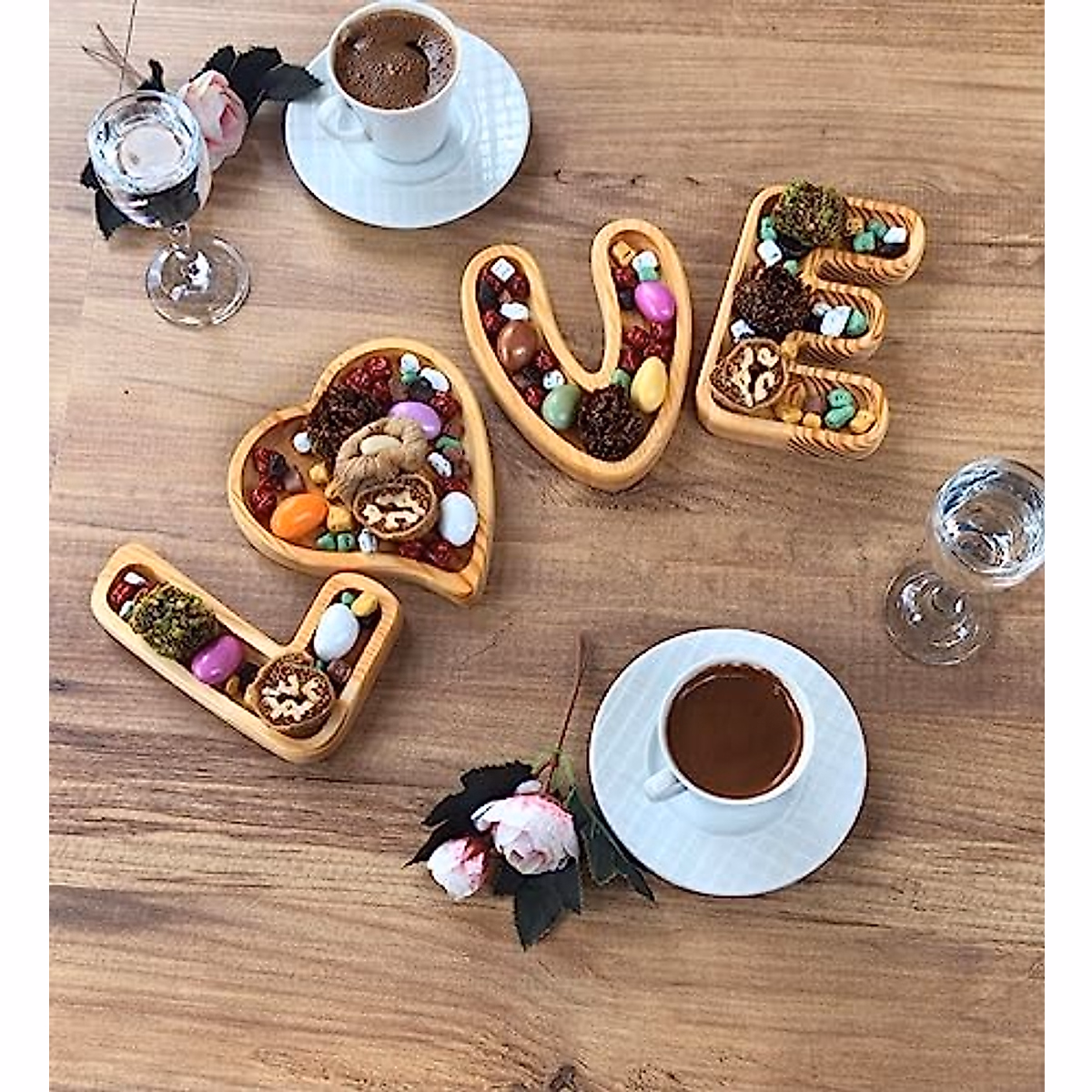 OZWOON Wooden Heart Shape Appetizer Plates Set Ideal Gift And Great For Special Occasions For Snack Candy Nuts Charcuterie Board Set Cheese All are Welcomed Perfect for Valentine's Day