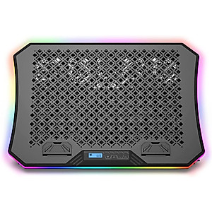 Aluratek Ergonomic USB Laptop Cooling Pad with RGB Lights (10 Patterns), 3 Quiet Fans, Smart Phone, Portable, Adjustable Height, Supports up to 19" Laptops (ACPRGB01F), Black