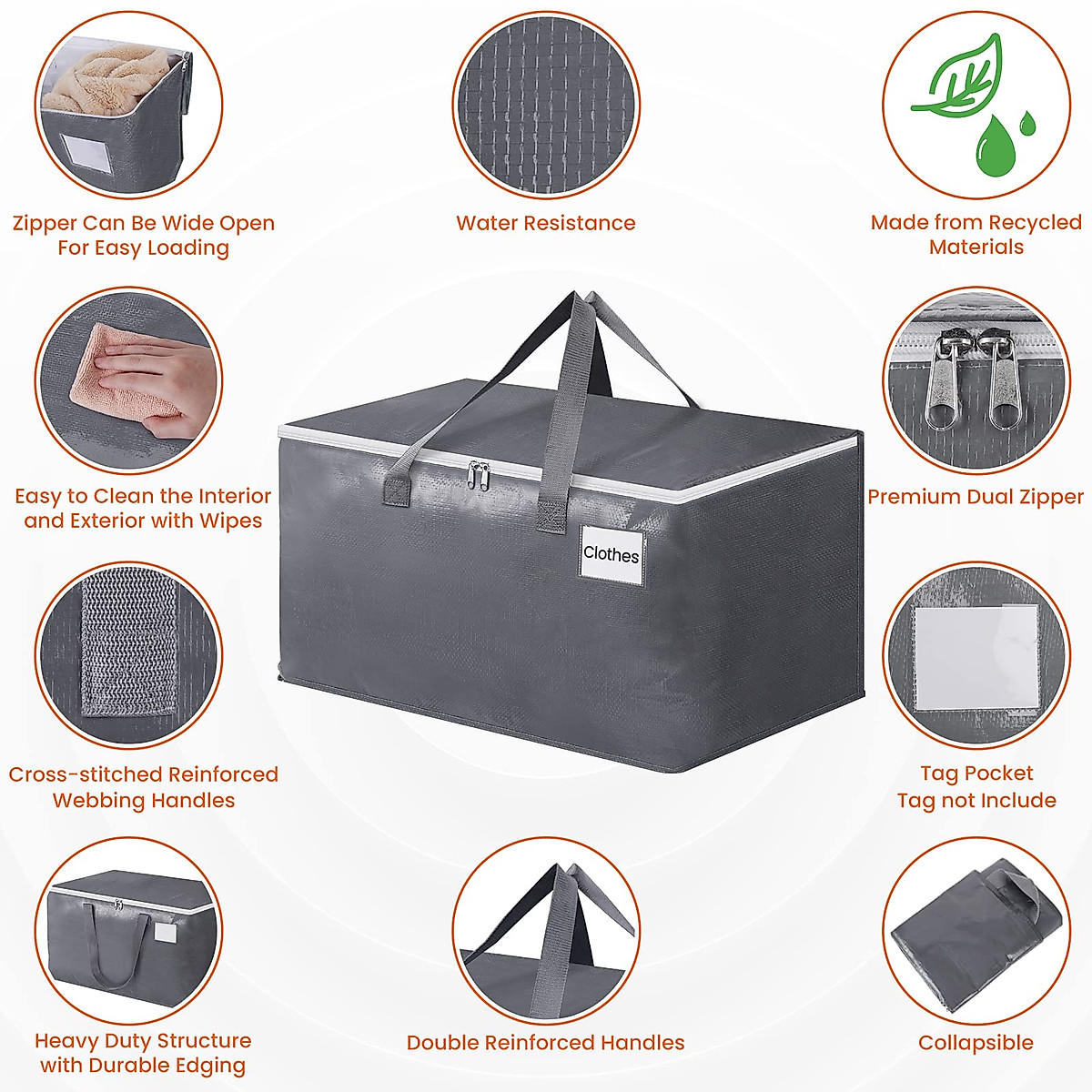 BlissTotes Large Moving Boxes and with Zippers & Handles Moving Supplies with lids, Heavy Duty Totes for Storage Bags for Space Saving, Fold Flat, Moving and Storing 125L, 6 Pack