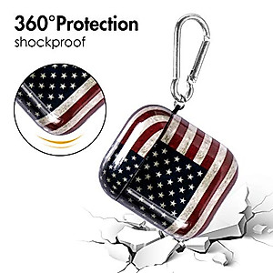 ROLEES Airpods Case,3 in 1 Cute Marble Airpods Accessories Protective Hard Case Cover Portable & Shockproof Women Girls Men with Keychain/Strap/Earhooks for Airpods 2/1 Charging Case (American Flag)