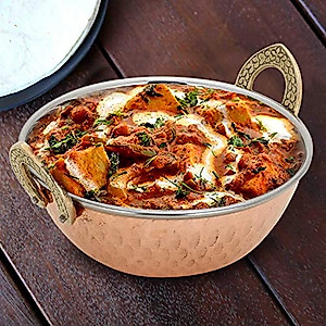 VAKRATUNDA KITCHENWARES 28 Oz Heavy-Duty Food Grade Stainless Steel Kadhai, Copper Bottom, Multipurpose Indian Large Serving Karahi Bowls, 7 Inches Set of (2)