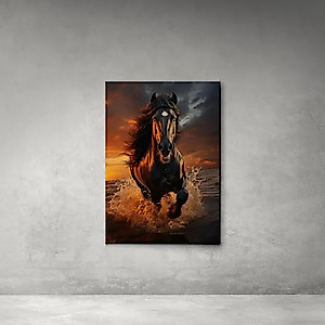 Majestic Black Stallion Galloping In The Clouds, Black Horse On Salt Flats, Canvas Print, Black Horse Print, Black Horse Wall Art, Canvas, Art Print