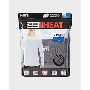 32 DEGREES Men's 2-Pack Performance Lightweight Thermal Baselayer Crewneck Long Sleeve Shirt Top | Moisture Wicking | Anti Odor, WHITE/CHARCOAL HEATHER, X-Large