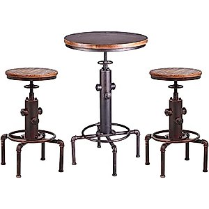 Topower American Antique Vintage Industrial bar Stool and Table Set Cafe Coffee Industrial Bar Bistro Set of 2