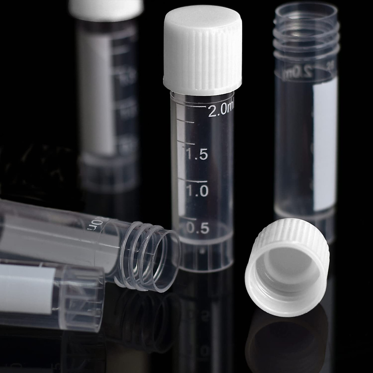 60 Pack Small Plastic Vials with Caps 2ml Lab Vials Screw Top Vials Cryogenic Vial Lab Frozen Test Tubes Small Vial Tub Container for Laboratory School Science Educational