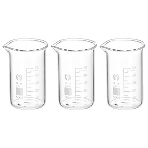 PATIKIL 3Pcs 50ml Tall Form Glass Beaker, 3.3 Borosilicate Glass Graduated Printed Scale Measuring Cups with Spout for Kitchen Lab Liquids