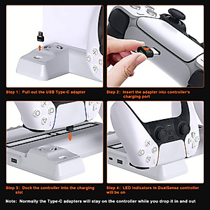 BEJOY Multifunctional Vertical Stand with Headphone Stand, 3-Level Rotate Fans Speed, Dual Type-C PS5 Charging Station with Gaming Headset Holder, 11 Games Boxes Storage, White…