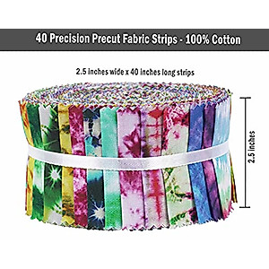 Soimoi 40Pcs Tie Dye Print Cotton Precut Fabrics for Quilting Craft Strips 2.5x42inches Jelly Roll - Multicolor