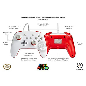 PowerA Enhanced Wired Controller for Nintendo Switch - Mario White