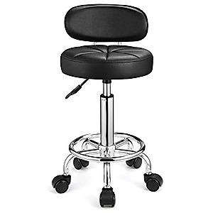HMTOT Swivel Stools with Wheels Height Adjustable Rolling Spa Stool Backrest Black