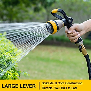 FANHAO Heavy Duty Fireman's Hose Nozzle, Metal Water Nozzle with 8 Spray Patterns，High Pressure Garden Hose Sprayer with Lever Control and Non-Slip Grip to Water Plants & Lawns, Wash Cars & Clean