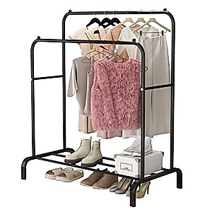 UDEAR Garment Rack, 43.3 Inches Freestanding Double Rod Clothing Racks for Hanging Clothes,Black