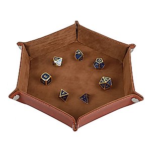 Dice Tray 12 Inch Dice Rolling Tray Folding Dice Tray Holder for RPG DND Table Games Double Sided PU Leather Tray (Camel)