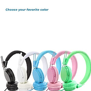 Wired Headphones - Kids Headset Girls Ear Microphone Boys Head mic audiofonos Cord Jack 3.5 Plug for iPhone iPad Chromebook School Laptop Tablet Computer Kindle Black Foldable Travel Volume Limited