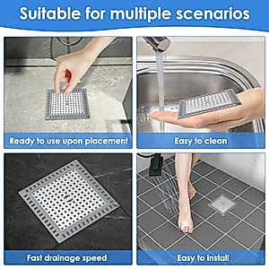 4Pcs Shower Drain Hair Catcher, Sink Hair Stopper, Sink Drain Cover Strainer, Drain Hair Filter Mesh Tub Drain Protector, Stainless Steel Bathtub Hair Trap Stopper for Kitchen Bathroom (Square)
