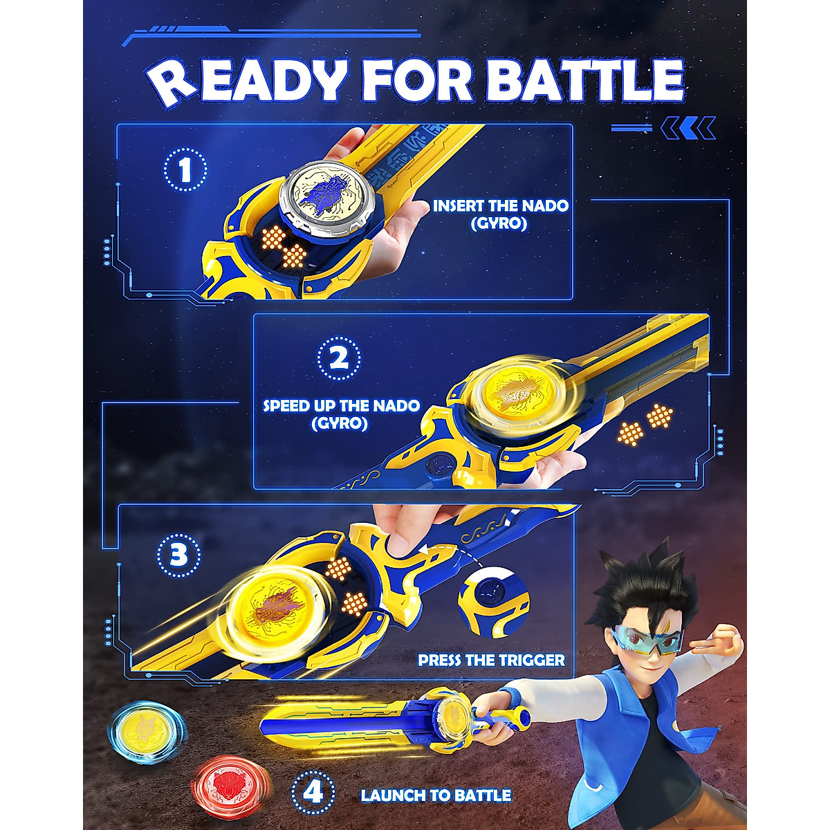 Infinity Nado Stadium - Battling Tops Burst Toy for Boys Grils Age 8-12 - Including Beystadium, 2 Gaming Top Toys, 2 Sword Launcher - Sapphire Blue and Flame Red