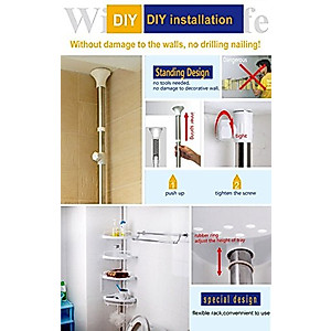 Alice Constant Tension Shower Caddy Pole, Commecial Grade Rustproof Corner Rack - Ivory