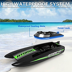 VOLANTEXRC Remote Control Boats for Pools and Lakes 20+MPH AtomicXS High Speed RC Boat for Kids or Adults Toy Boat Gifts with 2 Batteries & Reverse Function (795-5 Black)