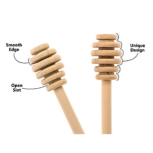 Honey Dipperz 4 PACK - 6" Inches Long (16cm) Wooden Honey Dipper Drizzler Stirring Stick, Spoon Rod Muddler Dispense