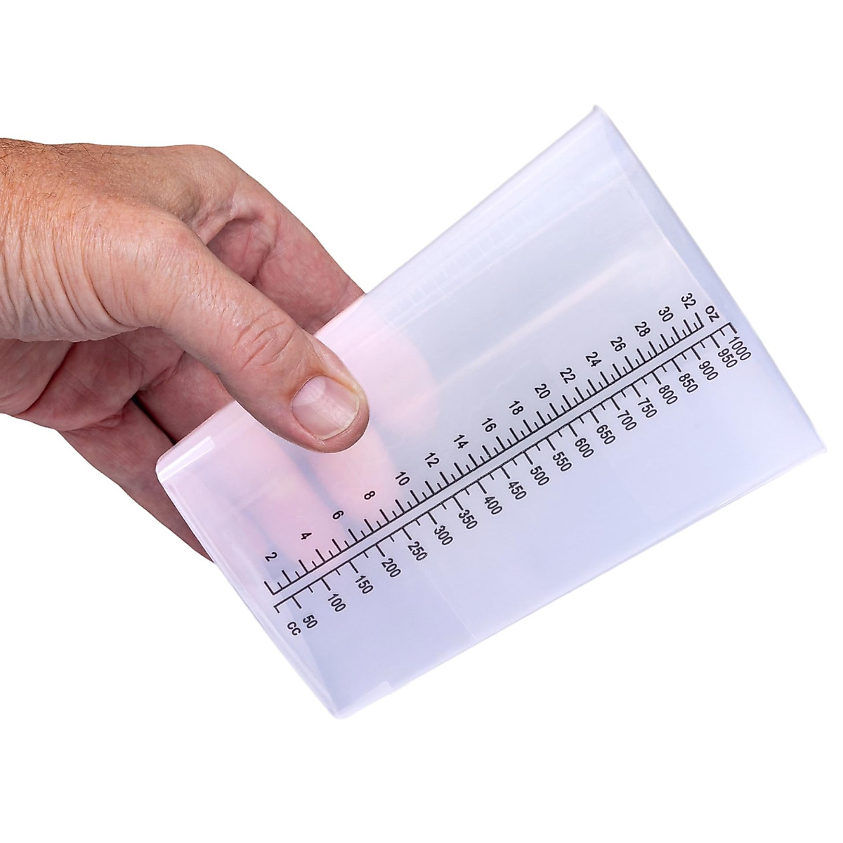 Plastic Graduated Triangular Intake Output Container [5 Pack] 32 Ounce Three-Sided Translucent Laboratory Beaker for Measuring and Mixing - Clear Markings in oz and cc - for Specimen, Paint and Epoxy