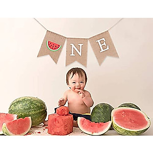 Melon First Birthday Decoration - Watermelon Burlap Highchair Banner - Summer Baby's First Birthday Sign (watermelon+NE)