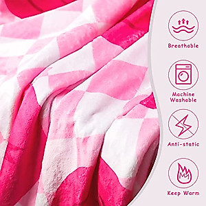 Hot Pink Preppy Throw Blanket Cute Flannel Soft Blanket Plush Cozy Fuzzy Blanket Preppy Bedding Stuff Preppy Room Decor for Dormitory Living Room 50 x 60 (Checkered Smile Face)