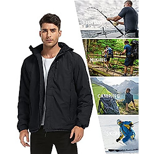 Rapoo Winter Jackets for Men Winter Coats for Men Rain Waterproof Windbreaker Jackets Coats for Men Mens Fleece Warm Snowboard Ski Snow Military Tactical Jacket Coats Black S