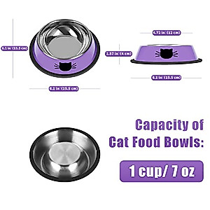 Serentive 2Pcs Cat Bowls Non-Slip Stainless Steel Small Cat Food Bowls Unbreakable Thicken Cat Feeder 7 Oz Cat Dishes Suitable for Indoor Small Pets Removable Rubber Base Easily Clean Lovely Color