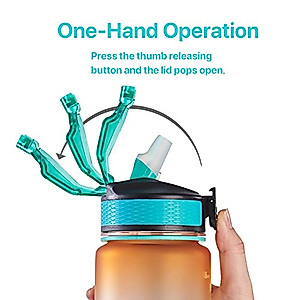 EYQ 32 oz Water Bottle with Time Marker, Carry Strap, Leak-Proof Tritan BPA-Free, Ensure You Drink Enough Water for Fitness, Gym, Camping, Outdoor Sports (Orange/Green Gradient)