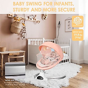 Baby Swing for Infants, Baby Rocker with 5 Point Harness, Bluetooth Support Baby Swing, 10 Preset Lullabies. 3 Speed Natural Baby Swing, Infant Swing with Remote Control and 3 Hanging Toys, Pink